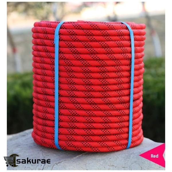 多用途ロープ 10mmクライミングロープ、耐摩耗性安全ロープ、ダブルカラビナ、ナイロンロープ、安全エスケープロープ、キャンプ、50M テントロープ