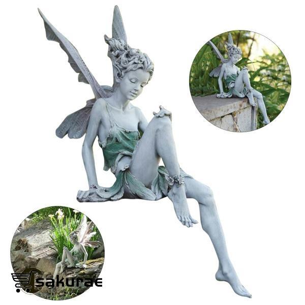 説明:翼の置物の彫刻と妖精に座っているこの楽しい庭の妖精の像は.あなたの家と庭の暗い隅を明るくします耐久性のある樹脂素材で作られており.手描きのリアルなディテールと保護コーティングが施され.耐候性を確保していますあなたの庭.ポーチ.パティオ...