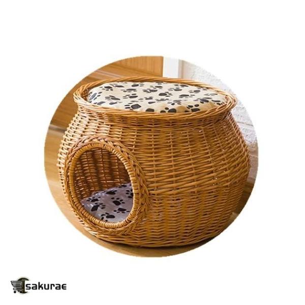 [素材]：柳枝　[サイズ]：M（41*41*35cm）、XL（45*45*40cm）天然素材の柳の枝を使用し、異臭なく、有害物質は入っておらず、安全で耐久性も優れており、万が一ペットが噛んでも無毒で被害を及ぶ心配がありません。噛みついても破...