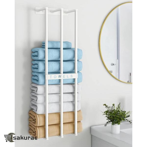 バスルームタオル収納ラック:リネンのクローゼットがなく、収納が不足している小さなバスルームしかないが、代替のタオル収納オプションが必要な場合。 このタオルラックはあなたの期待に応えます! 浴室の壁、シャワーの横、トイレの上など、いつでも手元...
