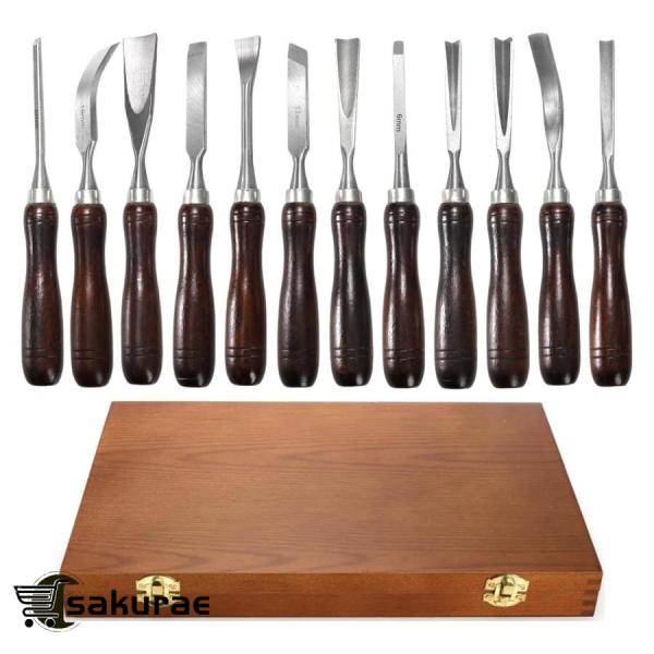 【バリューパッケージ】kaino長さ約12.5cmのハンドルと、長さ約10cmの刃が付いた12種類の木彫りノミセットが付属。平刃、斜め刃、丸刃、大きな三角刃など、様々な刃物が含まれています。【高品質ハンドル】高級木製ハンドルを採用。滑らかで...