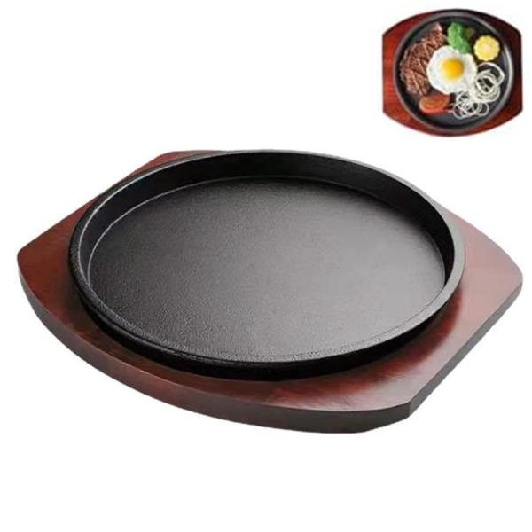 【木製パレットが付属します】：木製パレットが付属します、テーブルに置くことができます。ステーキ皿保温性に優れ、食品が冷めにくく保温ができます。高温加熱で旨みを閉じ込めいつものお料理を更に美味しく！【高品質の構造】：ステーキ皿 耐久性があり、...