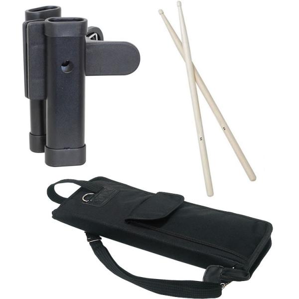 【スティックホルダー】クリップ式でどこへでも取り付けできる ドラムスティック・ホルダー！幅約6cmまでの物に取り付けができ、デジタルドラムのフレーム、シンバルスタンド、マイクスタンド等で使用できます！【スティックバッグ】ドラムスティック約6...