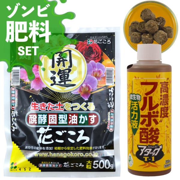 ★ゾンビ肥料作成セット★【醗酵固型油かす 花ごころ 開運 大粒 500g】■容　量：500g■サイズ：160×220×45■成分（％）：チッソ(N)4: リンサン(P)5: カリ(K)2■肥料効果がおだやかですので、しっかりした株に育てます...