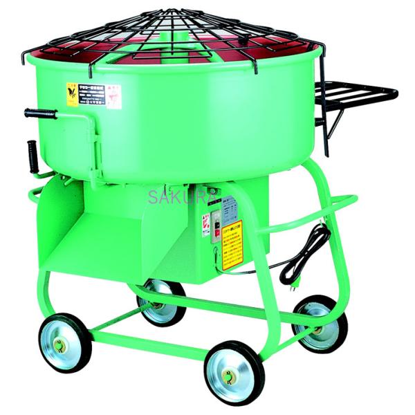 一輪車への直取り可大容量！強力！５切ミキサー品名：５切強力ミキサー型式：ＰＭ−６０ＧＨ（脚高タイプ）混合量：140L（5切） / ドラム容積200L２袋練り用(25kgセメント袋) サイズ：機長940x幅1,070x高1,080mmドラムサ...