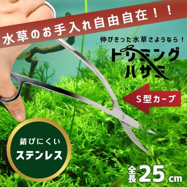 【商品概要】伸びきった水草さようなら！水槽のお手入れ自由自在。安定感のあるS型カーブのトリミングハサミ。【サイズ】全長25cm【素材】ステンレス【重さ】約75g