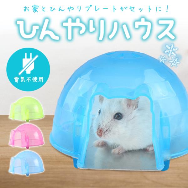 【商品概要】ひんやりプレートが付いたハムちゃんのお家・ひんやりハムスターハウスです。空気穴付きで通気性も抜群！狭い所が好きなハムちゃんが安心してお休みできるドーム型です。透けて見えるので、中の様子も確認しやすいです。ドームは分解可能で丸洗い...