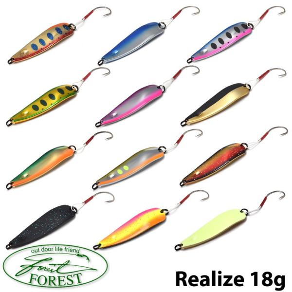 【FOREST】 フォレスト Relize リアライズ 18g  ルアー フィッシングツール アウトドア●ウエイト：18g●カラー：1.赤金ヤマメ、2.青銀、3.BPヤマメ、4.RGヤマメ、5.パープルピンクバンド、6.マット黒金、7.グリ...