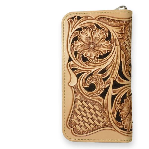 ハンドメイドのためご注文から納品まで約1ヵ月■品名：ラウンドファスナーロングウォレット [TYPE-1]■素材：サドルレザー／ツーリングレザー■サイズ：200×105×厚み25mm■ファスナー：エクセラ／ゴールドその他カラー：ベージュ（金具...