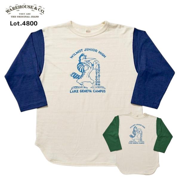 ウエアハウス 4800 7分袖ベースボールT WILMOT JUNIOR HIGH Tシャツ ラウンドカット バイカラー 日本製 7分袖 ベースボールTシャツ Tshirts 七分袖 カレッジ アメカジ 日本製 2026SS