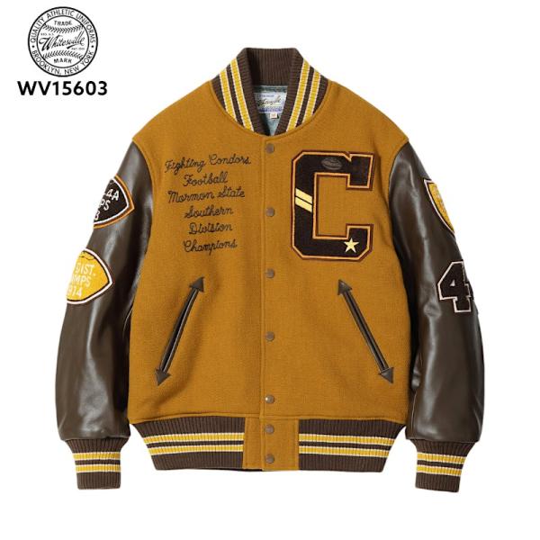 WHITESVILLE ホワイツビル スタジャン WV15603-156 FIGHTING CONDORS(GOLD) アワードジャケット ウール メルトン 1973 キャメル ブラウン マスタード ダークブラウン30オンスのウールメルトン...