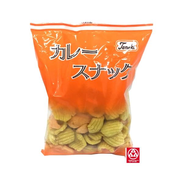 カレー味のサクサク食感のスナック菓子です。■原材料名：小麦粉、でんぷん、植物性油脂、カレー粉末、塩、えび、甘味料（甘草）、調味料（アミノ酸等）、酸味料、着色料（黄色4号・黄色5号）※原材料の一部に乳、大豆、鶏肉、豚肉、ごまを含む。■内容量：...