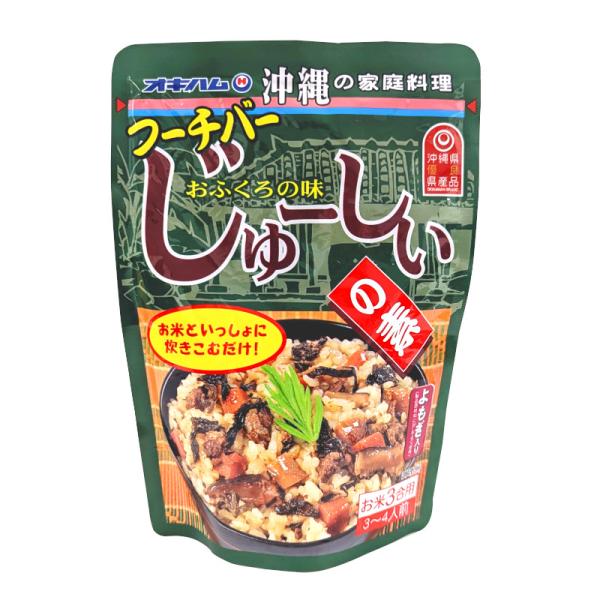 ■商品名【オキハム　フーチバーじゅーしーの素】■商品について沖縄では炊き込みご飯に欠かせないフーチバー（よもぎ）。少し苦いですが、この苦さがクセになり、何杯でも食べてしまいます。■原材料名野菜（にんじん（中国産又は国産（５％未満))、よもぎ...