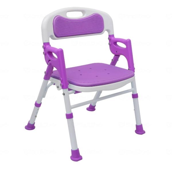 ●品名／折り畳みシャワーチェア 楽湯SA●品番／7650●サイズ／　本体：幅51.5×奥行47〜51×高さ67〜72cm　折りたたみ時：奥行21×高さ75cm　座面：幅38.5×奥行34cm　座面高：36.5〜41.5cm（3段階／2.5c...