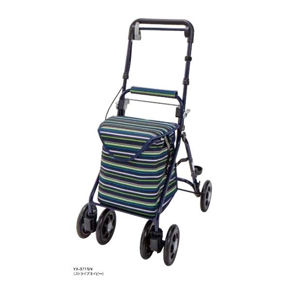 ●シルバーカー●品名：らくらくスリムバスケット●品番：YX-371SN、YX-371DN●カラー：ストライプネイビー、ドットネイビー●サイズ：幅45×奥行き54×高さ82〜92cm●座面：幅29×奥行き25.5cm●前座高：48cm●袋寸法...