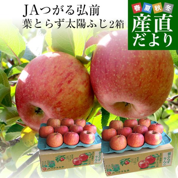 青森県JAつがる弘前から産地直送します。商品名：りんご（太陽ふじ）産地：青森県内容量：約3キロ（8玉から13玉）×2箱糖度はなんと13度以上！大人気の葉とらず太陽ふじ見た目にこだわらず、味重視で育てた葉とらず太陽ふじは、葉を取らないで育て、...