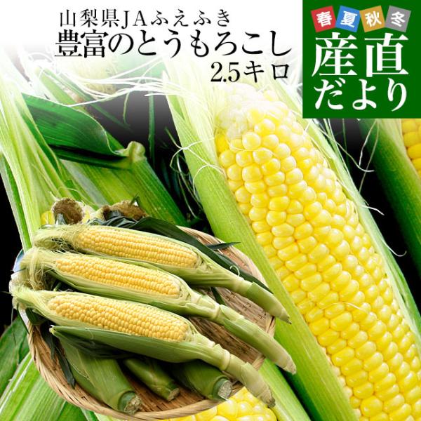 山梨県JAふえふきから産地直送します。名称：とうもろこし（ゴールドラッシュ）産地：山梨県内容量：約2.5キロ6本入り最高級！山梨とよとみのゴールドラッシュは、味を落とさず、真空予冷をかけてからお届けします。太くて食べごたえ満点のトウモロコシ...