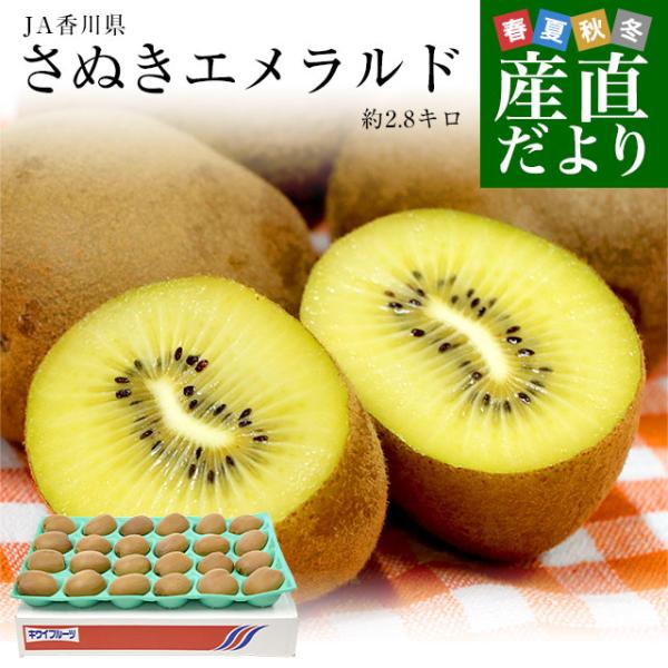 香川県より産地直送します商品名：キウイフルーツ（さぬきエメラルド）原産地：香川県内容量：約2.8キロ（20から24玉前後）さぬきエメラルドは香川県のオリジナル品種！名前の通り、エメラルドのような鮮やかな黄緑色が特徴です。しっかりとした甘さが...