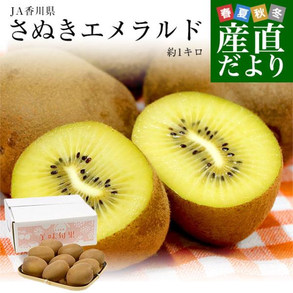 香川県より産地直送します商品名：キウイフルーツ（さぬきエメラルド）原産地：香川県内容量：約1キロ（6から9玉前後）さぬきエメラルドは香川県のオリジナル品種！名前の通り、エメラルドのような鮮やかな黄緑色が特徴です。しっかりとした甘さがあり、適...