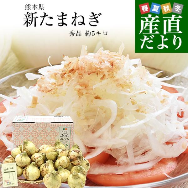 熊本県より産地直送します商品名：新玉ねぎ原産地：熊本県内容量：約5キロそのまま生で食べておいしい！みずみずしさが自慢の春の恵み！「新玉ねぎ」を熊本県から産地直送でお届けいたします！切った途端、切り口からじんわりと水分がにしむほど、ジューシー...