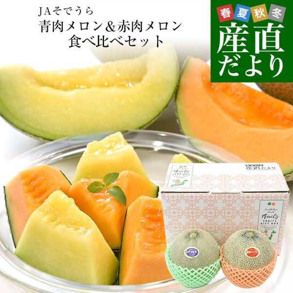 東京都大田市場より発送します。商品名：青肉メロン＆赤肉メロンセット産地：山形県内容量：約2.5キロ（2玉入り）みずみずしく果汁たっぷりの青肉メロン！甘くとろける果肉の赤肉メロン！山形県庄内「そでうら地区」で、大地と太陽の恵みを存分に受け育っ...