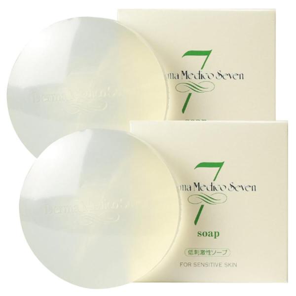 敏感肌の方のためのボディ＆ヘアケアシリーズ【石鹸】ダーマメディコ セブン ソープ 90g 2個セット皮膚への刺激となるラウリン酸、にきびの原因となるオレイン酸を使用していない低刺激性石けんです。素肌にやさしく、お肌に適度なうるおいを残します...