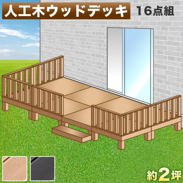 ■ウッドデッキ 16点セット 4帖 2坪 人工木材 ロータイプ テラス 丈夫 デッキ 北欧 人工木ウッドデッキ ブラウン 腐りにくい 頑丈 縁台 樹脂■<br><br>■商品番号AVD1012004お庭へ出るのが楽し...
