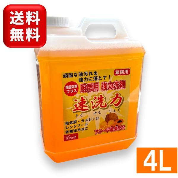 速洗力（そくせんりょく）レギュラー　厨房用　強力洗剤・除菌効果プラス・フルーツ酵素配合・詰替えに便利なノズル付き☆環境にも配慮し油を強力洗浄！フルーツ酵素を配合した業務用の強力洗剤☆当製品は、パパイヤ・ヤシの実・グレープフルーツの天然成分を...