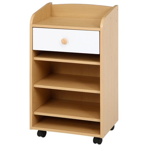 コロコロ動くminiリビングラック。▼ 本体サイズ(約)[全体]幅41.5×奥行29×高さ75cm▼ 内寸(約)[上部]内寸：幅38.5×奥行26.5×高さ8cm[引出]内寸：幅35×奥行23×高さ10.5cm(側面高さ8cm)[オープン部...