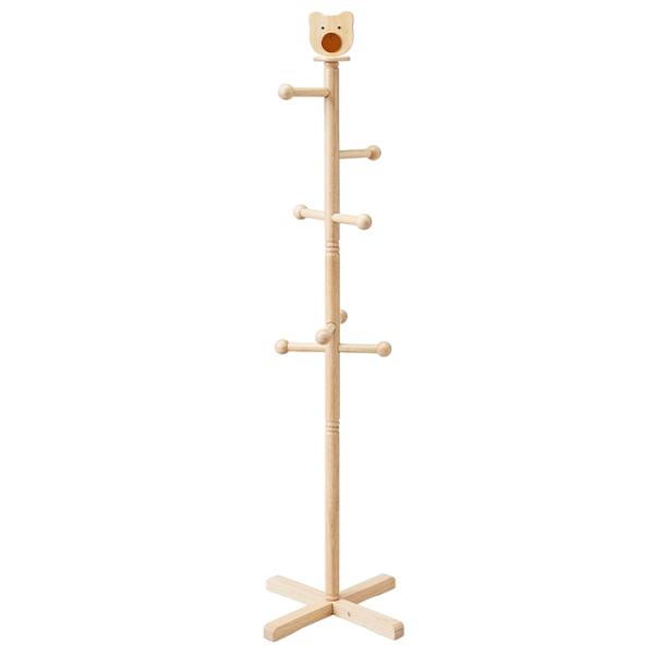 てっぺんにかわいいクマのモチーフがついた子供用のコートハンガーです。▼ 製品サイズ(約)幅40×奥行40×高さ134.3cm▼ 重量(約)10kg▼ 耐荷重(約)[総耐荷重]10kg[フック]1本あたり2kg▼ 材料天然木（ラバーウッド、表...