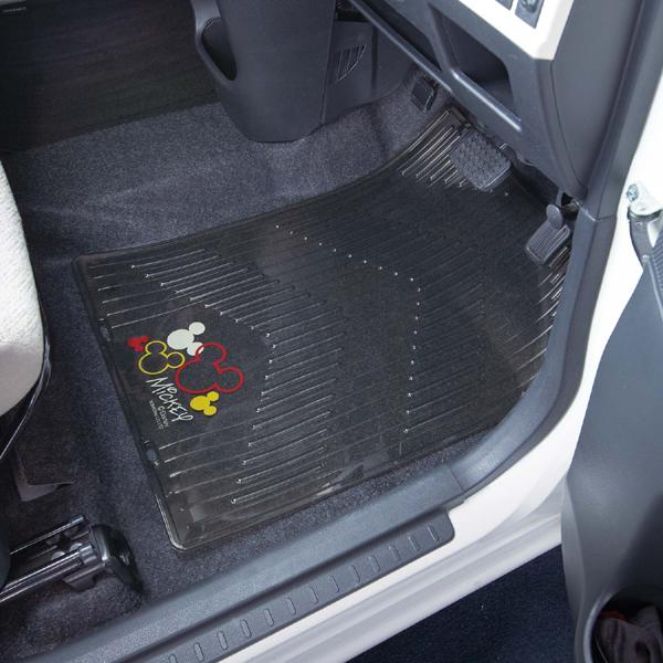 フロアマット『みつまる クリアー アロー』フロント席用　スモーク　（約45×60cm）●定番の ミッキー マウス イメージ ミツマル デザイン 柄 のイラストが可愛い前席用のフロアマット。●ビニル素材なのでお手入れも簡単。●裏面はズレに強い...