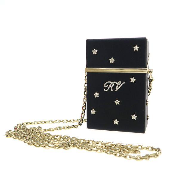 シガレットケース 　程度:A　サイズ:W:6.5×H:10×D:3　色:黒　チェーン長さ約123ｃｍ※箱あり定番サイズのタバコ(ボックス、ソフト収納不可) :MnBGa