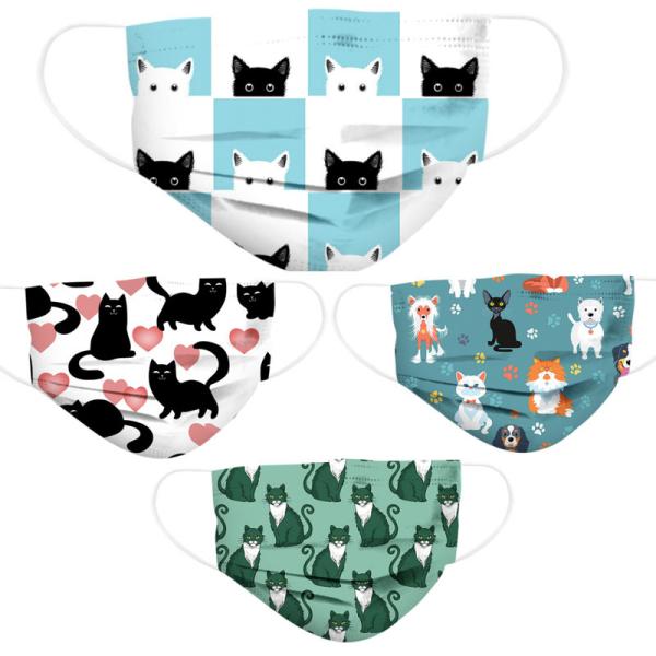 4デザインのカラフルな猫と犬の不織布マスクです。犬はIデザインだけの激レア！犬好き、ネコ大好きの方へのプレゼントにも喜ばれること間違いなしですね。オシャレなデザインですので、ファッションアイテムとしても重宝します。！マスクは飛沫やハウスダス...