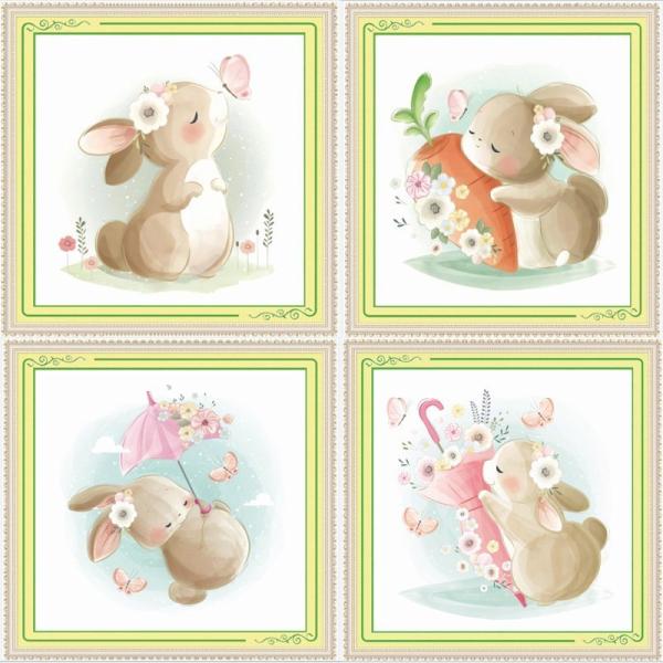 布サイズ(約)：50ｘ49cm図案サイズ(約)：40.2ｘ39.5cmステッチ数：173ｘ173【A】【人参-ウサギ】刺繍色数：34色【B】【傘-ウサギ-1】刺繍色数：29色【C】【傘-ウサギ-2】刺繍色数：29色刺繍布：綿、11カウント（...
