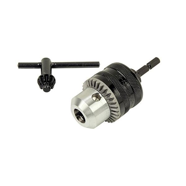 キー付き・シルバー チャック径13ｍｍ SDCK-03NA・用途:充電ドリルドライバー・インパクトドライバーに装着して、丸軸先端パーツを使っての作業・差込角:6.35mm六角軸・チャック径:13mm・取付可能サイズ:1.5~13mm・適応機...