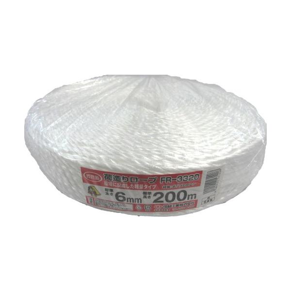 荷造りロープホワイト/6mm×200m/FR-3320・Size:6mm×200m・パッケージ個数:1・【本体サイズ】 29.5cmx29.5cm・【材質】 ポリプロピレン・【長さ】 200m・【太さ】 10mm・【引張強度】 862N(8...