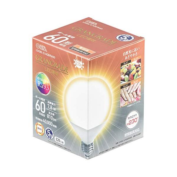 ボール球形電球色/60形相当/LDG8L-G AG6/RA93・Color:電球色Size:60形相当・パッケージ個数:1・彩りあざやかRa93「GRANGRADE」LED電球・自然光に近いあざやかさ・ボール電球60形相当の明るさ・配光角約...
