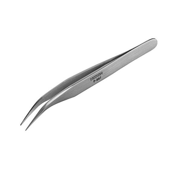 先端幅:0.6mm(先曲がり)・Silver  P-887・・Style:先端幅:0.6mm(先曲がり)・強くつかんでもしなりがなく、つかんだ感触がしっかりと手に伝わる強力型ピンセット。板厚2.3mmのスタンダードシリーズ。・熱処理を施した...