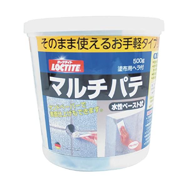 マルチパテ・白い 青い 1個 DHM-500・製造国:日本・付属品:ヘラ、ねり容器・材質:アクリル酸エステル共重合物、骨材、その他・硬化時間(20℃):約24時間・施工面積:約35cm×35cm(3mm厚)