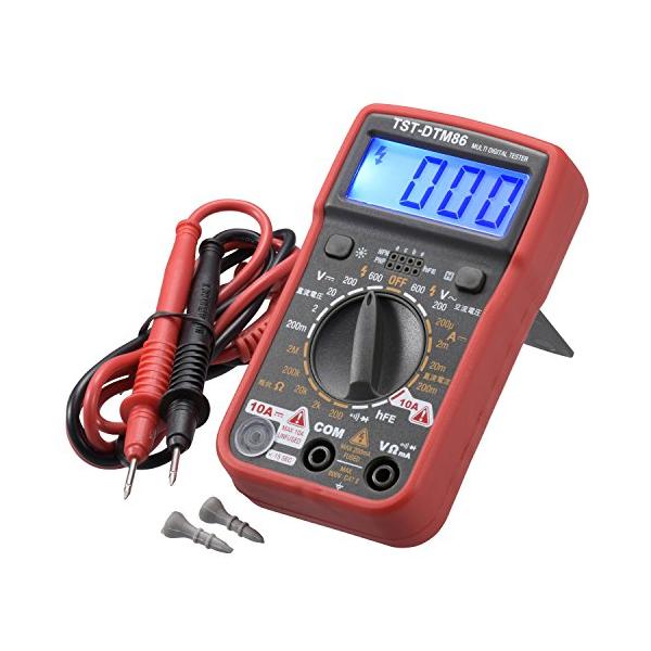 デジタルテスター・ブラック/レッド  TST-DTM86・● 電気製品の故障診断や、電池の寿命チェックに。コンパクトな多機能タイプ ● モニターは見やすいバックライト仕様・● データ保持機能で作業効率がさらにUP ● 衝撃に強いクッションカ...