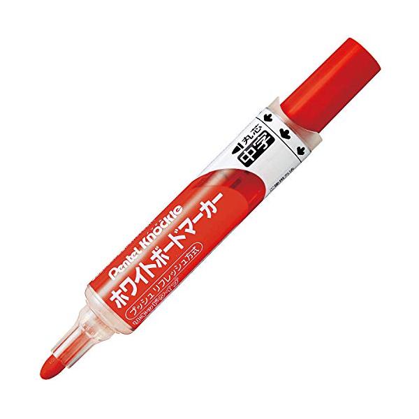 中字・赤  EMWLM-B(10)・【特長】インキが薄くなったらノックをプッシュ 濃さが戻り鮮やかに書ける・【カラー】赤【線幅】丸芯・中字・【本数】10本・【材質】キャップ・ノック・前軸・弁座=再生PP 軸=PP ペン先=ポリエステル繊維・...
