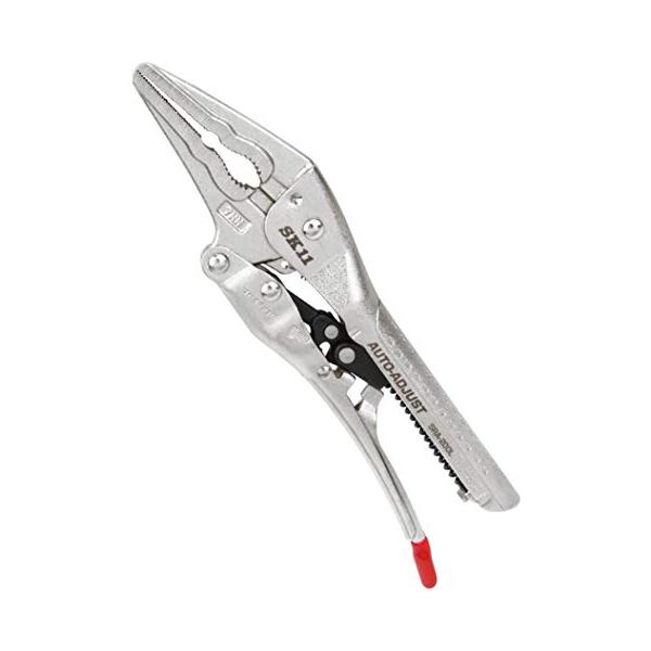 ロングノーズ・グレー  SRA-200L・・Style:ロングノーズ・用途:クランプとしての固定作業・仕様1:厚みに関係なく、ハンドルを広げて握るだけの口開き自動調整機構を採用・仕様2:長いあご形状のため狭く限定された場所に最適・全長:20...