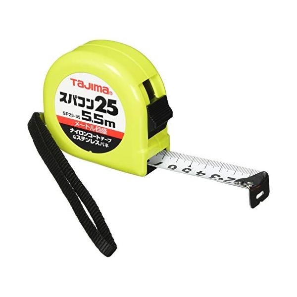 幅25mm黒/長さ5.5 m/SP2555BL・Size:長さ5.5 mStyle:幅25mm・パッケージ個数:1・●移動爪●ロックタイプ●JIS1級●片面目盛●455mmピッチ表示:あり●減速ボタン:なし●ショックアブソーバー:あり・●テ...