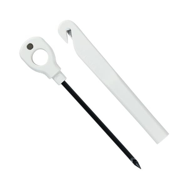 紐通しホワイト/-/BDK-1・パッケージ個数:1・サイズ：200×20×13mm・質量：65g・結束最大量目安：ダンボール8〜10枚まで（厚みや硬さによって異なります。）・材質：ABS樹脂、ステンレス鋼（フッ素コート）、管シリコン・生産国：日本