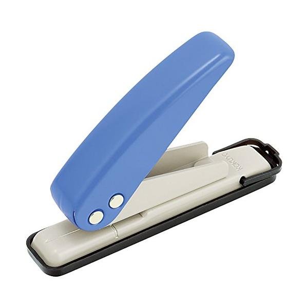 モデルA・ブルー  PN-10B・【寸法】23×113×72mm・【材質】ベース、ハンドル/鋼板・【穴径】6mm・コンパクトにしまえるハンディタイプの1穴パンチです。・ハンドルを下げた状態で収納できるストッパー付きです。