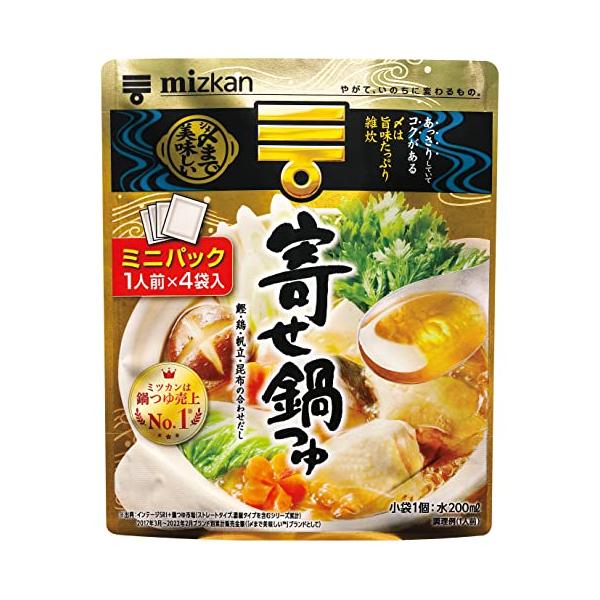 単品(ミニパック)・ 1人前×4袋(×5) ・・FlavorName:寄せ鍋・原材料:しょうゆ(小麦・大豆を含む)(国内製造)、食塩、米発酵調味料、砂糖、アミノ酸液(大豆を含む)、醸造酢、鶏がらだし、こんぶだし、かつおエキス、ほたてだし、酵...