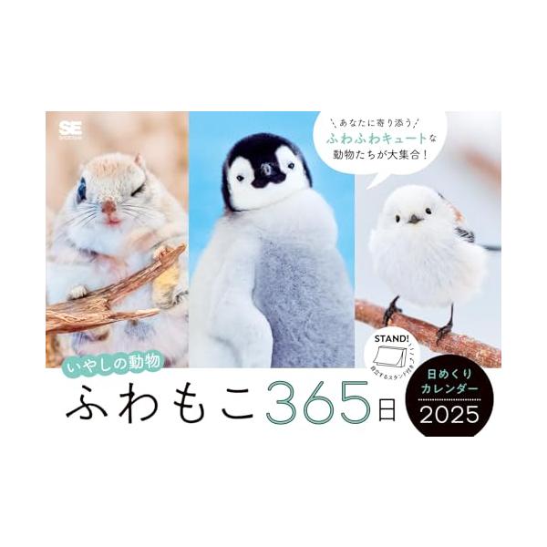 ふわふわもこもこな動物写真が大集合  大人気のシマエナガをはじめ「ふわもこ」な動物写真が365枚 毎日めくれば毎日かわいい動物に会える 小さな楽しみをお届けします 自立スタンド付きだから、どこにでも立てて使える 動物や小鳥が好きなあの人への...