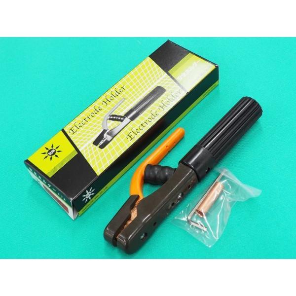 (株)阪口製作所製200A用の一般的な溶接棒ホルダー型式：SH-200溶接棒径 2-5mm使用可能ケーブル　22-38mm2 ネジ止全長：220mm製品重量：400g