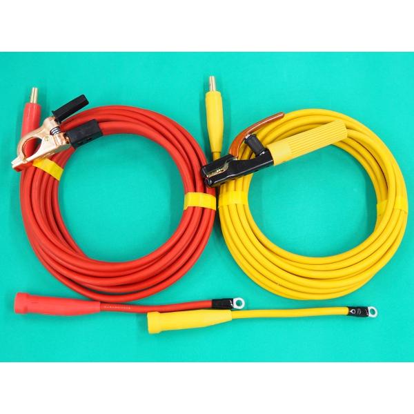 溶接棒 4mmまでのWCT22 カラー溶接ケーブルセット・メスジョィント 2本付WCT22 黄色ホルダー線 20M 　ゴムカバー付MC300赤色アースクリップ線 20M 二次側端子がボルト・ナット止めの溶接機に適合エンジン溶接機・バッテリー...