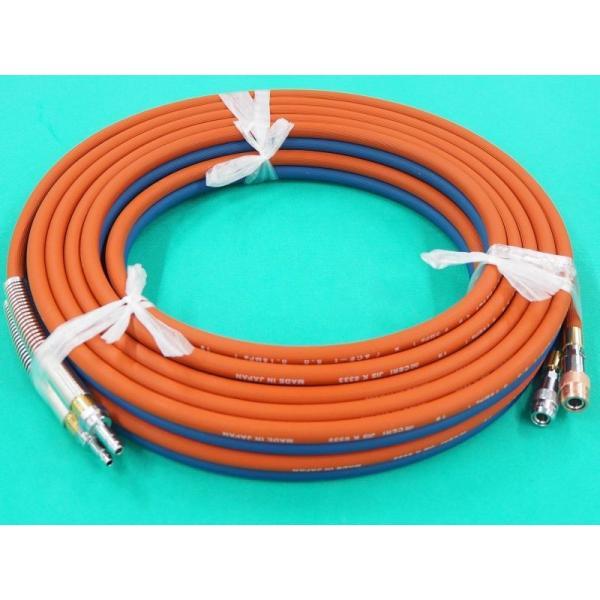 軽量タイプの溶断用ツインガスホース太陽日酸ガス＆ウェルディング製ホース内径 　5x5　アポロコックのワンタッチカチット付き　(サンロック・チヨコック・OKコック等に適合します)【写真にはスプリングがついていますが本品にはついていません。ご了...